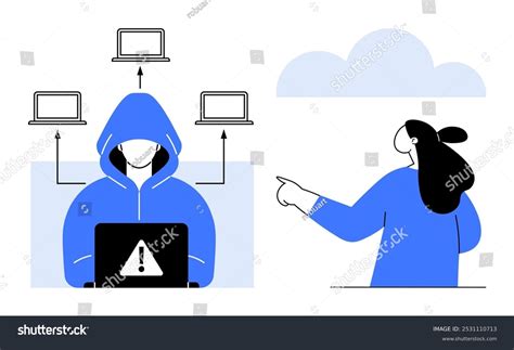 Person Hooded Jacket Laptop Warning Sign Stock Vector Royalty Free