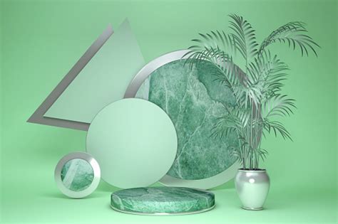 3d 받침대 추상적인 야자수 잎 3d 렌더링 브랜드 프로모션 제품을 위한 포디움 그린 스텝 0명에 대한 스톡 사진 및 기타 이미지 Istock