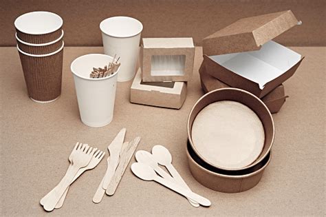 종이와 나무 환경 친화적이고 생분해성 일회용 식기 세트 패스트 푸드 카페 0명에 대한 스톡 사진 및 기타 이미지 0명 개인 장식품 개체 그룹 Istock