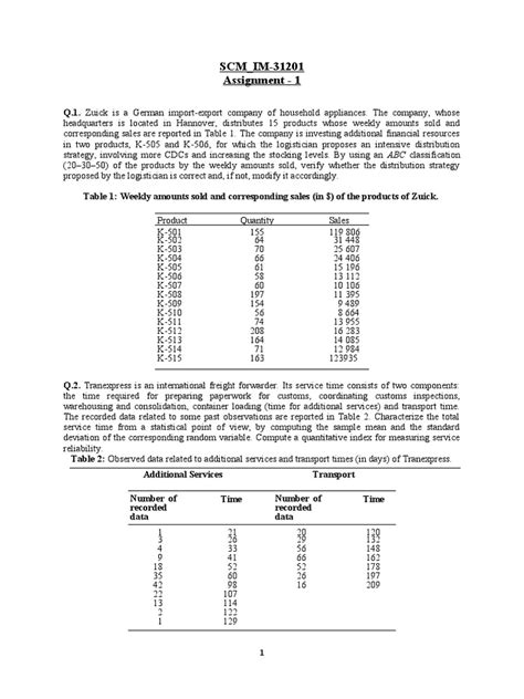 Scm Assignment 1 Pdf Statistics Business