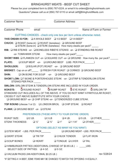 Fillable Online Bringhurst Meats Beef Cut Sheet Fax Email Print