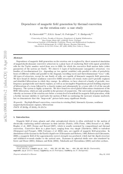 Pdf Dependence Of Magnetic Field Generation By Thermal Convection On