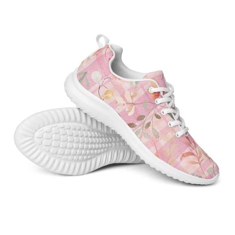 Womens Athletic Shoes Womens Pink Plaid Shoes Watercolor Flower