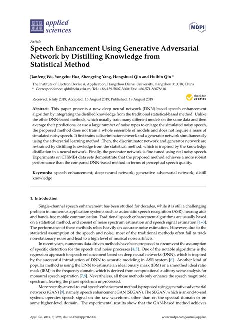 Pdf Speech Enhancement Using Generative Adversarial Network By