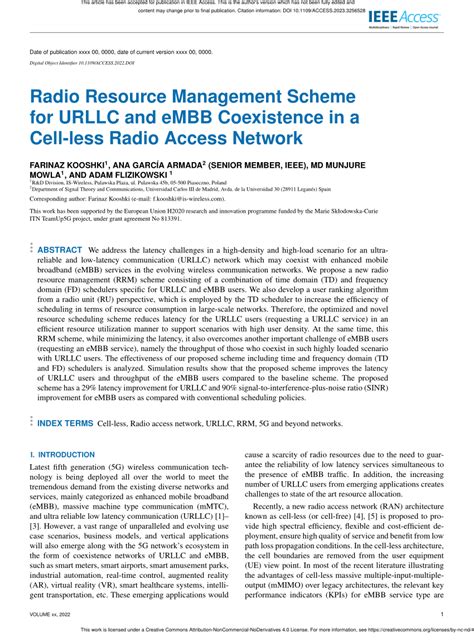 Pdf Radio Resource Management Scheme For Urllc And Embb Coexistence In A Cell Less Radio