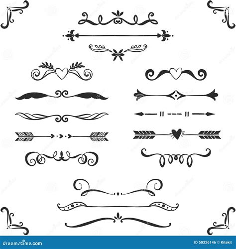Vintage Decorative Text Dividers Collection Hand Drawn Vector Stock