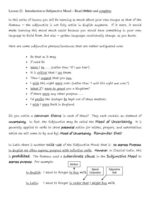 Lesson Tro To The Latin Subjunctive Pdf