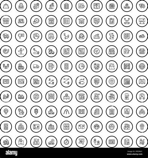 100 Destination Icons Set Outline Illustration Of 100 Destination Icons Vector Set Isolated On