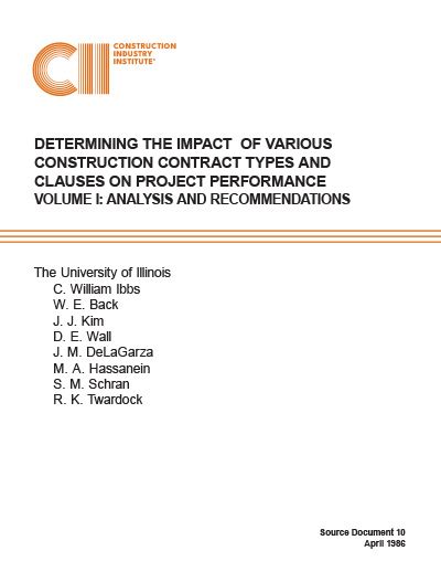 Determining The Impact Of Various Construction Contract Types And Clauses On Project Performance