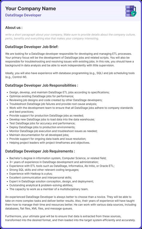 Datastage Developer Job Description