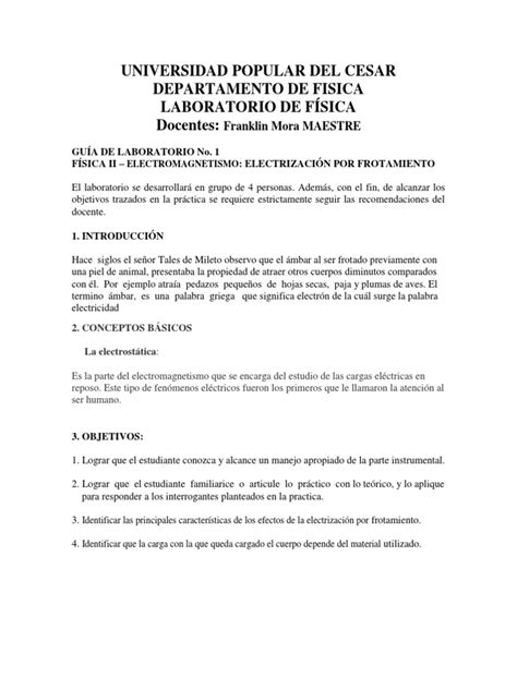 Lab Fís Ii GuÍa No1 Pdf Electrostática Electricidad