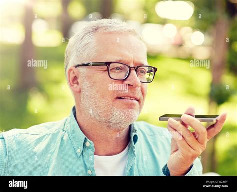 Old Man Using Voice Command Recorder On Smartphone Stock Photo Alamy