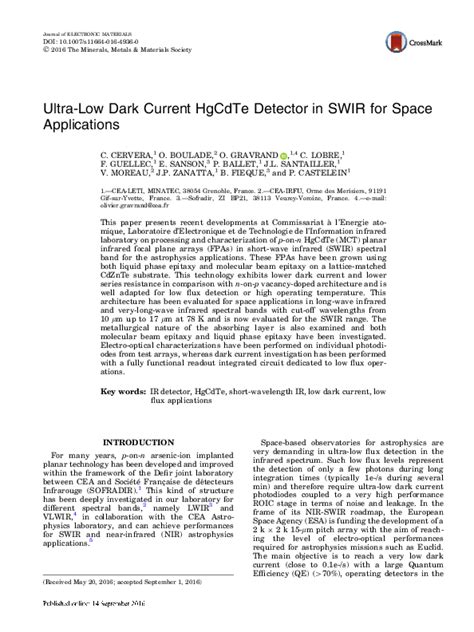 Pdf Ultra Low Dark Current Hgcdte Detector In Swir For Space Applications