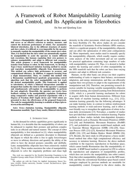 Pdf A Framework Of Robot Manipulability Learning And Control And Its