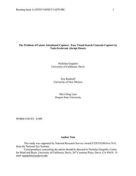 Pdf The Problem Of Latent Attentional Capture Easy Visual Search Conceals Capture By Task