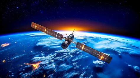 Premium Ai Image Satellite In Space Orbiting Planet Earth Made With