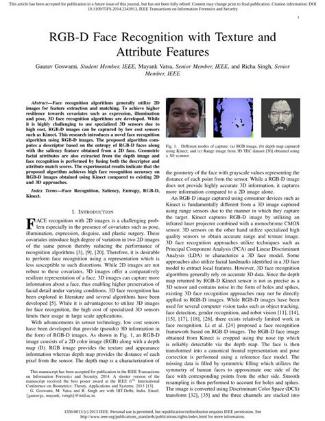 PDF RGB D Face Recognition With Texture And Attribute Features DOKUMEN TIPS