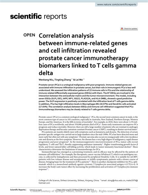Pdf Correlation Analysis Between Immune Related Genes And Cell Infiltration Revealed Prostate