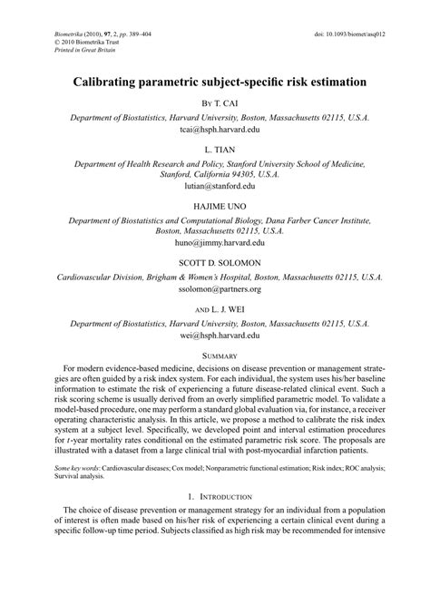 Pdf Calibrating Parametric Subject Specific Risk Estimation