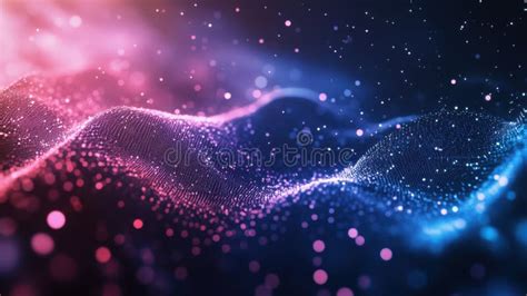 Abstract Neon Particle Wave Background With Pink And Blue Glow For Digital Design Big Data