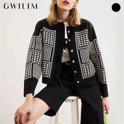 포스티 귈림 스퀘어 하운드투스체크 니트 가디건 자켓gafkn061p