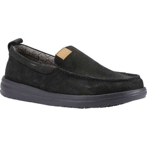 Hey Dude Wally Grip Moc Craft Leather Black Mens Slip On Shoes 40173 001