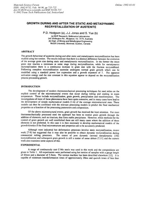 Growth During And After The Static And Metadynamic Recrystallization Of Austenite Scientific Net