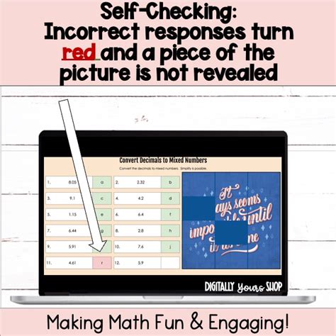 Change Decimals To Mixed Numbers In Simplest Form Digital Self Checking Activity Made By Teachers
