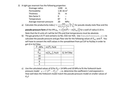 Solved A Tight Gas Reservoir Has The Following