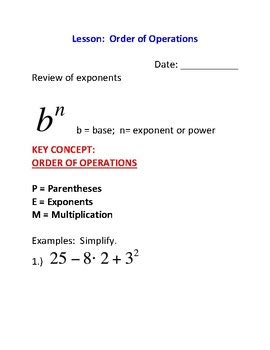 Order Of Operations Lesson Plan By Jill Alumbaugh TpT