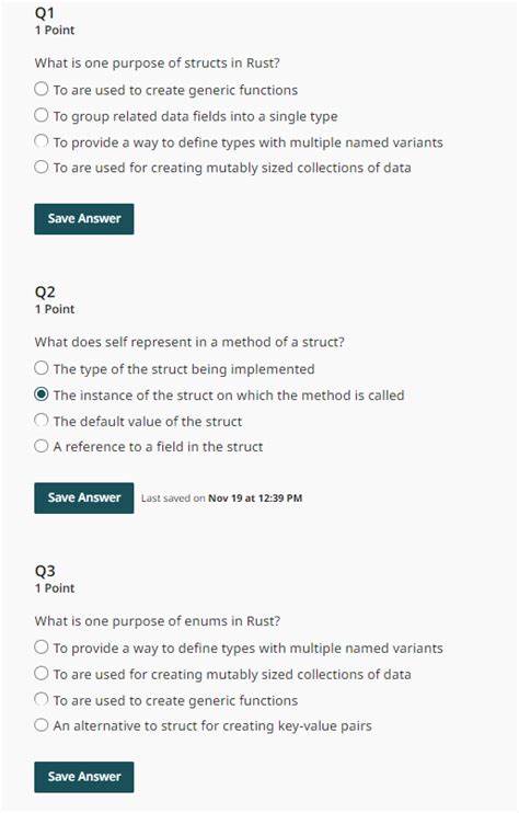 Solved Q11 ﻿pointwhat Is One Purpose Of Structs In Rustto