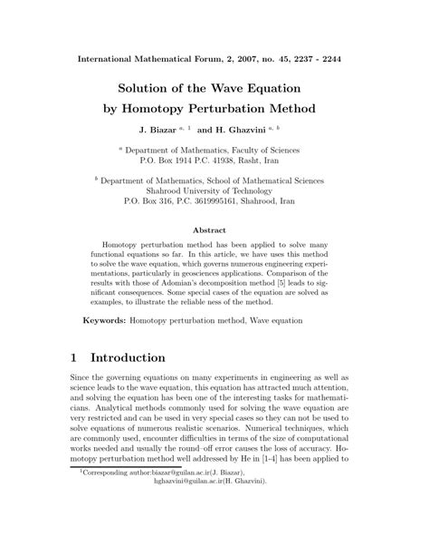 Pdf Solution Of The Wave Equation By Homotopy Perturbation Method