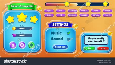 Bubble Shooter Game Ui Menu Popups Stock Vector Royalty Free