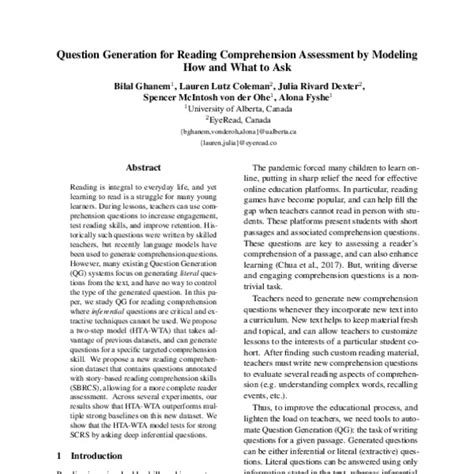 Question Generation For Reading Comprehension Assessment By Modeling How And What To Ask Acl