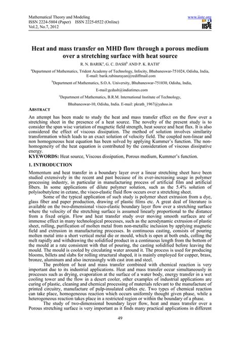 Heat And Mass Transfer On Mhd Flow Through A Porous Medium Pdf