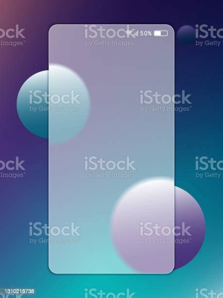 트렌디 한 스타일의 유리 모피 서리가 내린 유리로 휴대 전화의 투명 스크린 응용 프로그램 인터넷 프로젝트에 대한 원과 추상적 인 배경에 휴대 전화의 템플릿 벡터