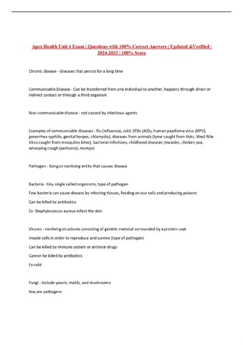 Apex Health Unit Exam Questions With Correct Answers Updated Verified Score