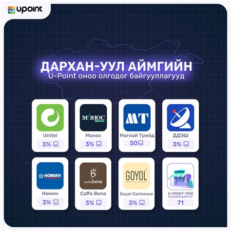 U Point ДАРХАН УУЛ аймгийн хэрэглэгч та бүхэн U Point той нэгдсэн дараах байгууллагуудаар
