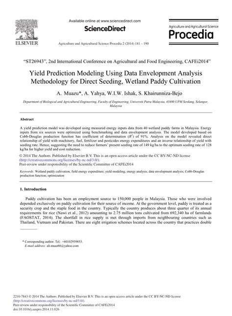 pdf yield prediction modeling using data envelopment analysis