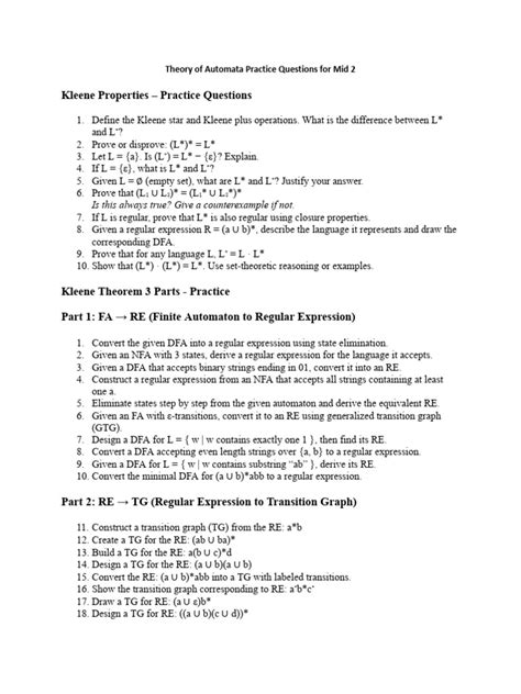 Theory Of Automata Practice Questions For Mid 2 Pdf Theory Of Computation Mathematical Logic