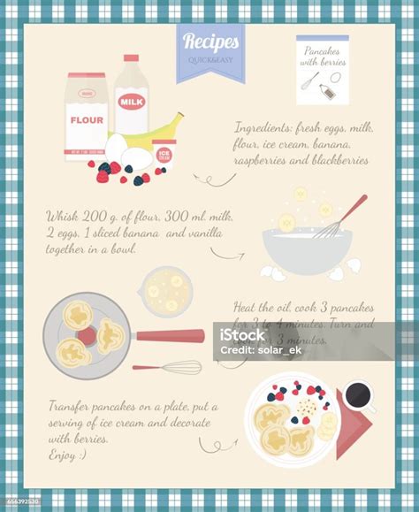 가정 요리 레시피입니다 팬케이크 단계별로 지침 재료 요리 요리법에 대한 스톡 벡터 아트 및 기타 이미지 요리법 요리책 가정용 장비 Istock