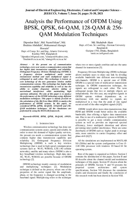Pdf Analysis The Performance Of Ofdm Using Bpsk Qpsk 64 Qam 128 Qam And 256 Qam Modulation