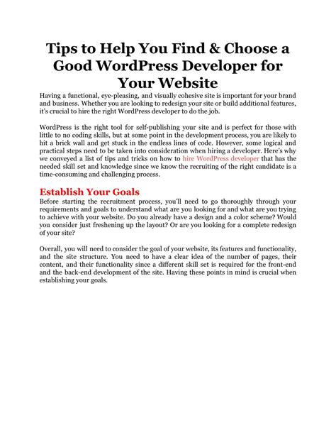 Ppt Tips To Help You Find And Choose A Good Wordpress Developer For