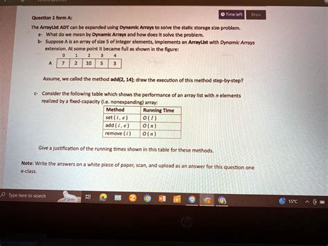 SOLVED O Time Left Show Question 1form A The ArrayList ADT Can Be