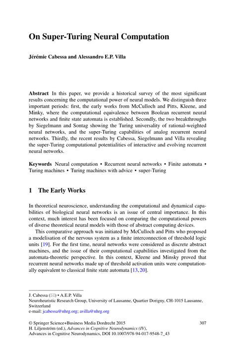 Pdf On Super Turing Neural Computation