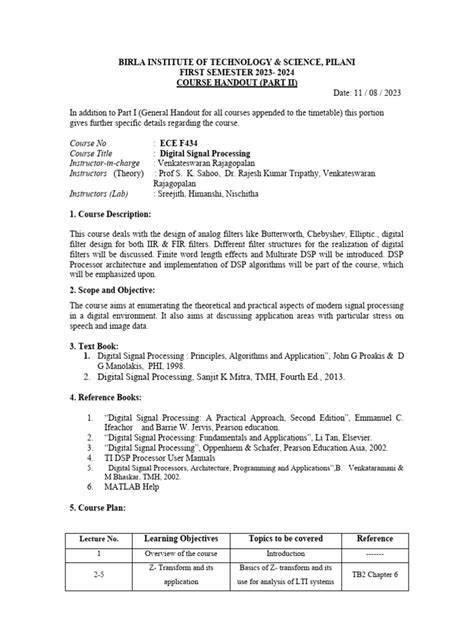 Eceeee F434 Digital Signal Processhandout Download Free Pdf Digital Signal Processing