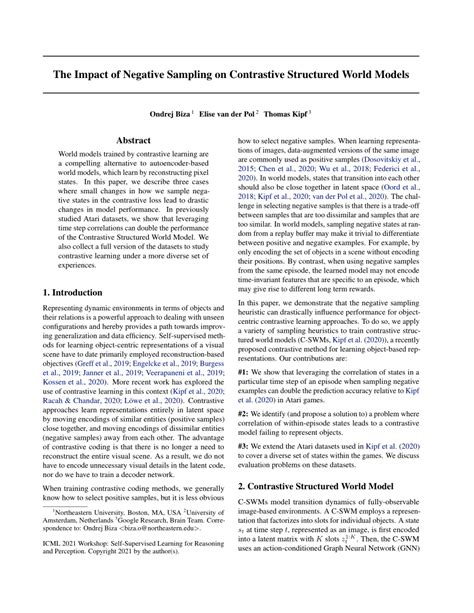 Pdf The Impact Of Negative Sampling On Contrastive Structured World Models