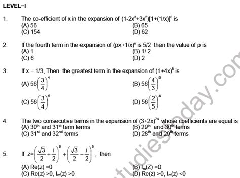 Jee Mathematics Binomial Theorem Mcqs Set C With Answers