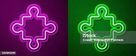 보라색과 녹색 배경에 고립 된 빛나는 네온 라인 퍼즐 조각 장난감 아이콘 벡터 0명에 대한 스톡 벡터 아트 및 기타 이미지