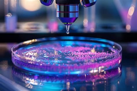 premium photo a microscope is focused on a small object in a clear dish
